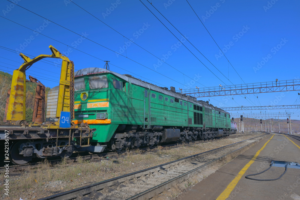 Trans Siberian railway track platform view and blue sky, Russia Stock ...