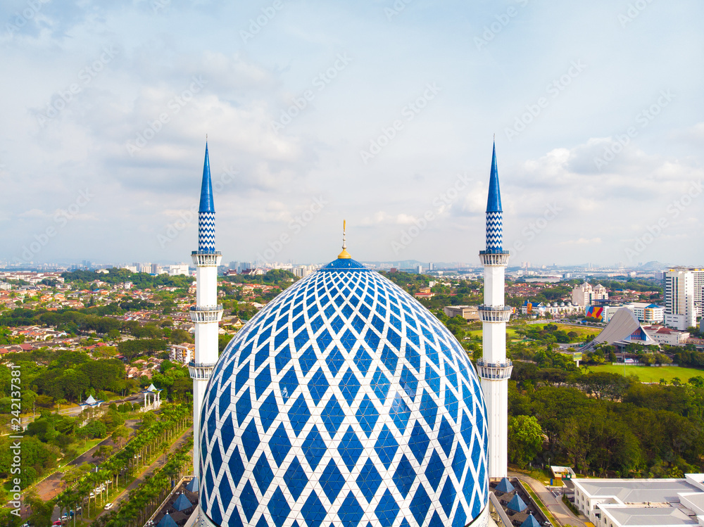 Drone view of Masjid Sultan Salahuddin Abdul Aziz Shah or Blue Mosque ...