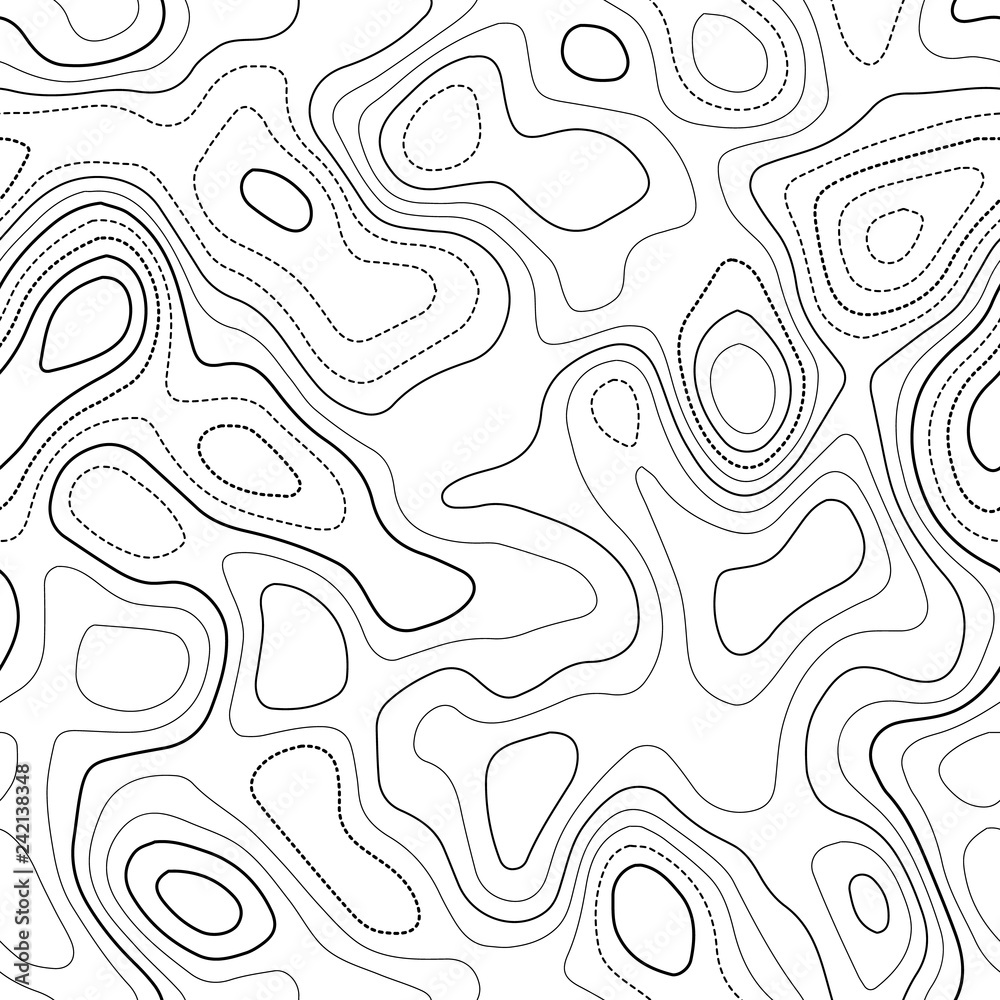 Topographic contours. Actual topography map. Black and white seamless ...