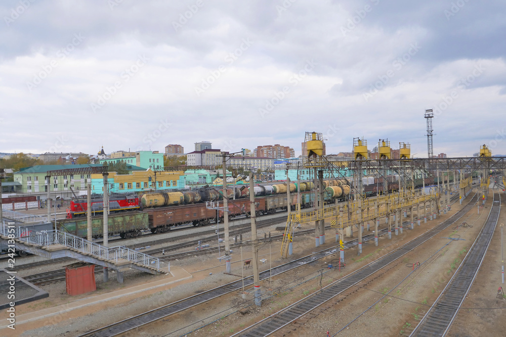 Trans Siberian railway track platform view and cloudy sky, Russia Stock ...