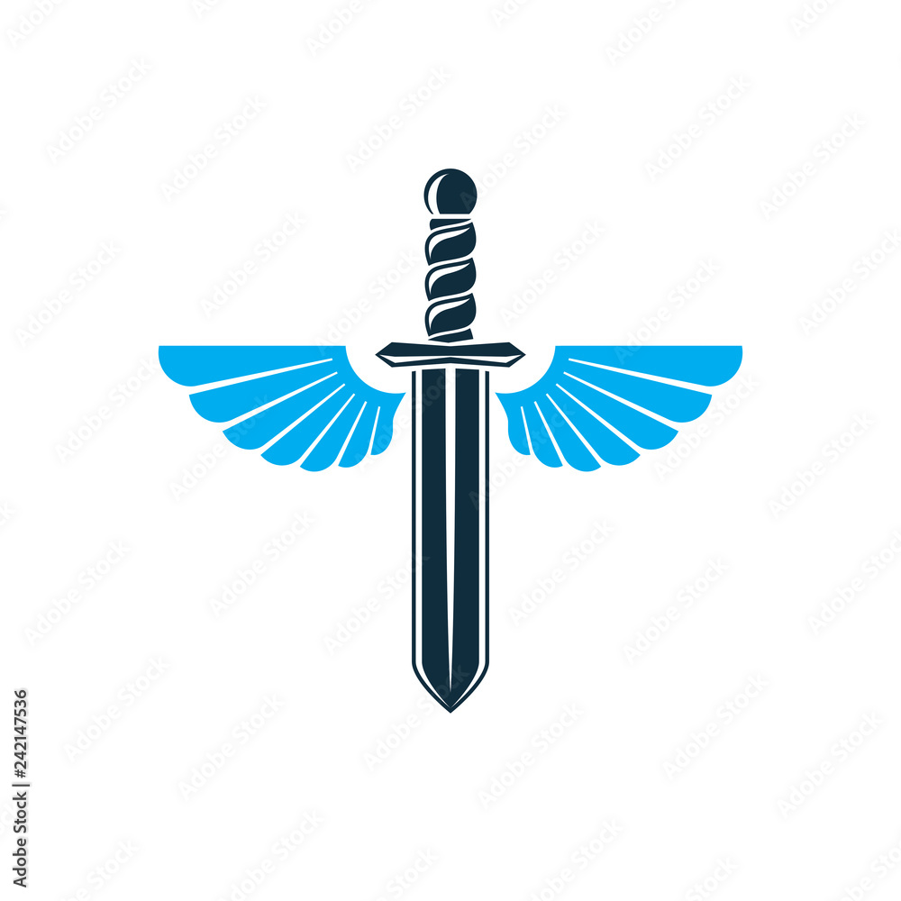 Vector graphic illustration of sword created with bird wings, battle ...