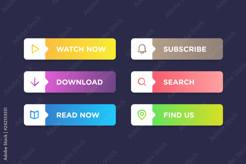 Set of Colorful clean style buttons vector modern material. Different ...