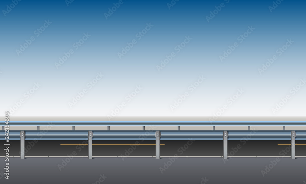 Side view of the road, overpass, bridge with a crash barrier, roadside ...