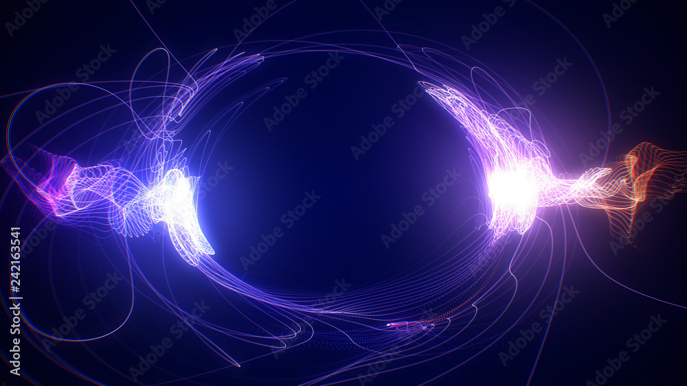 Abstract blue and red futuristic sci-fi plasma circular form. 3D illustration of shining energy ...