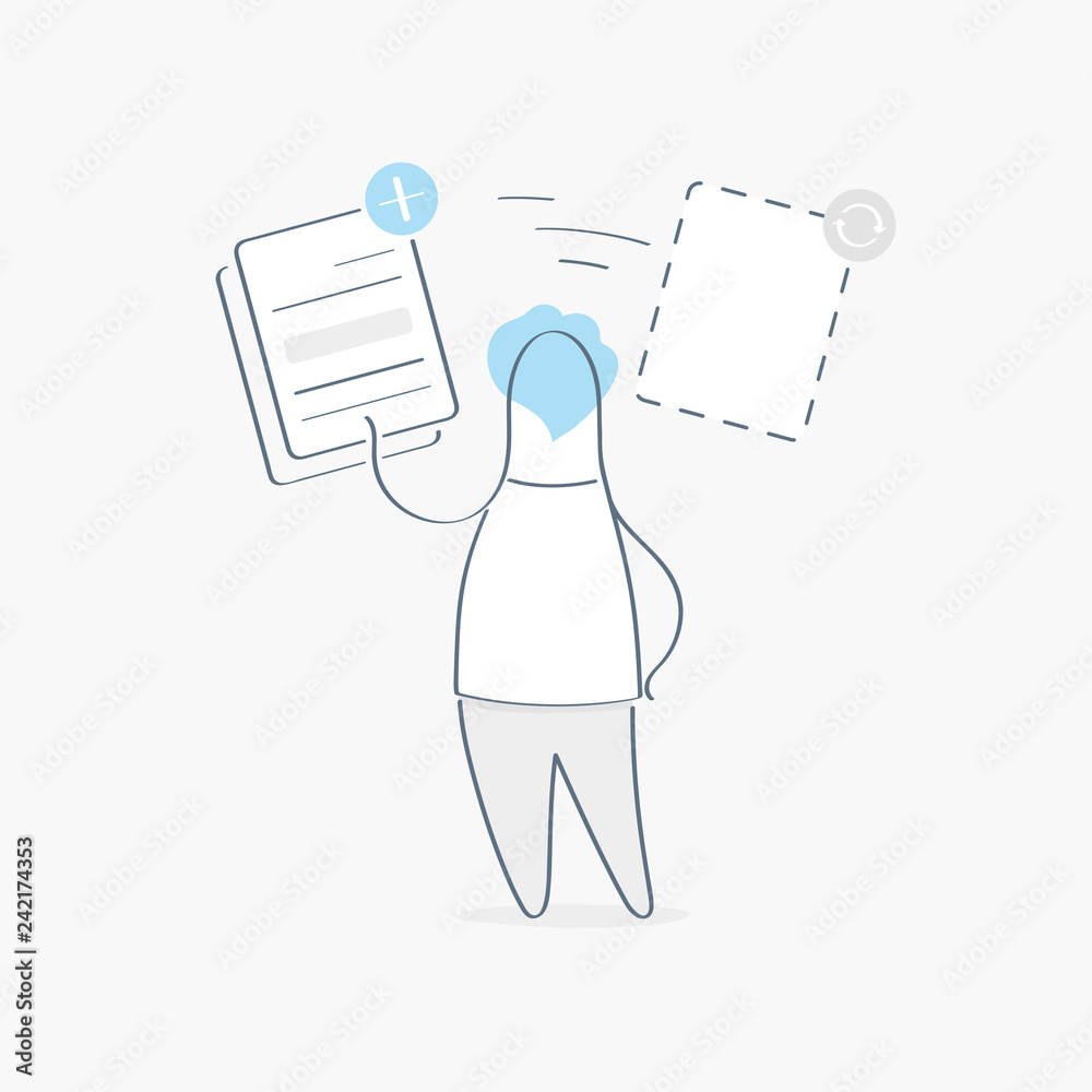 Paperwork, task management on the service desk. Cute cartoon manager ...