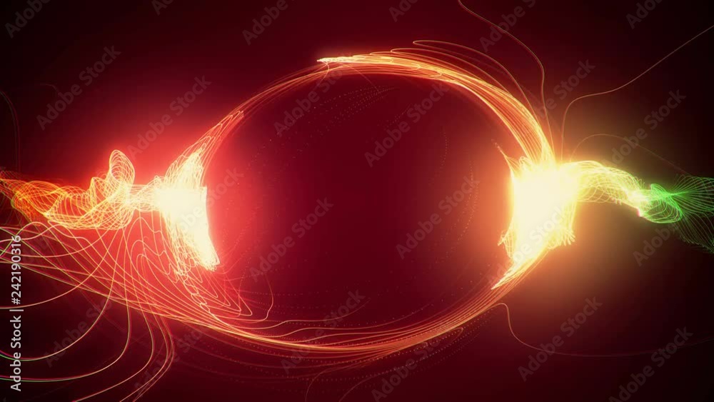Abstract red green futuristic sci-fi plasma circular form. 3D animation of shining energy force ...