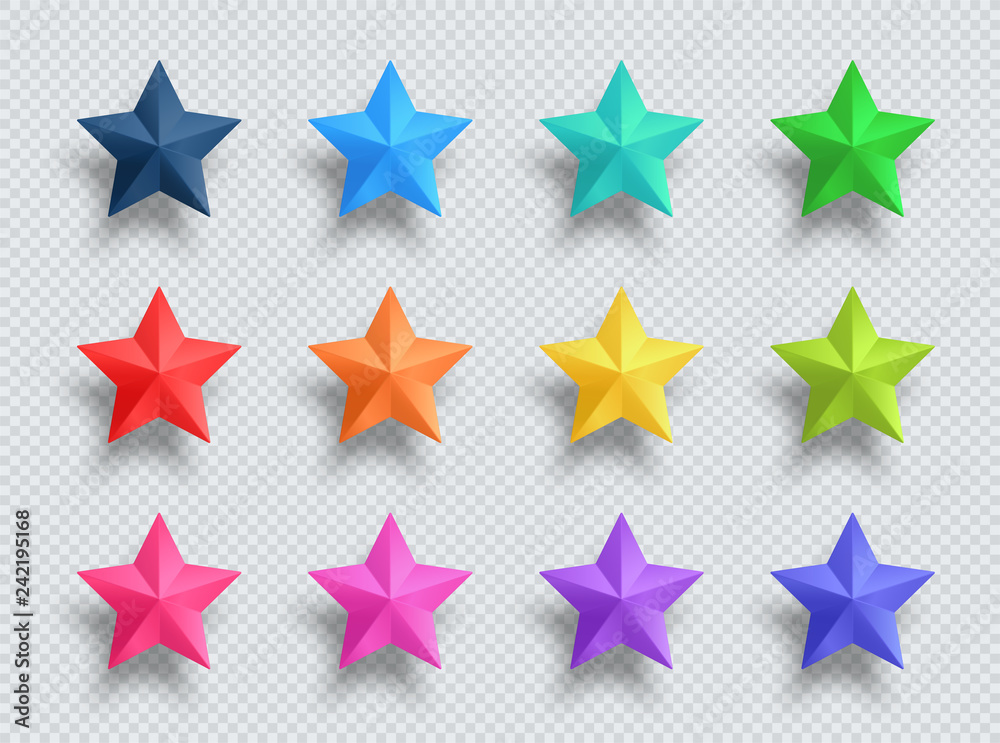 3d Realistic 12 Star Colorful Vector Illustration Elements Set Stock ...
