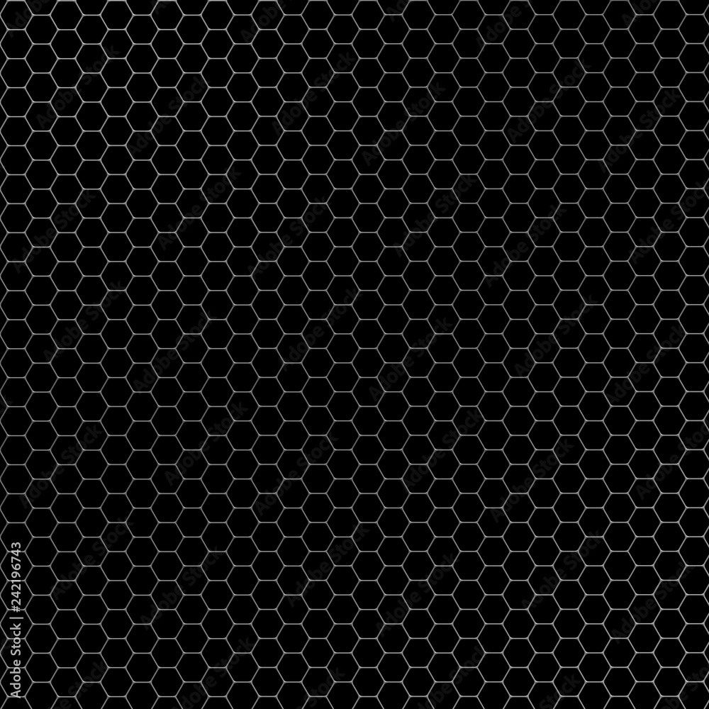 High resolution seamless white geometric hexagon metal pattern on black ...