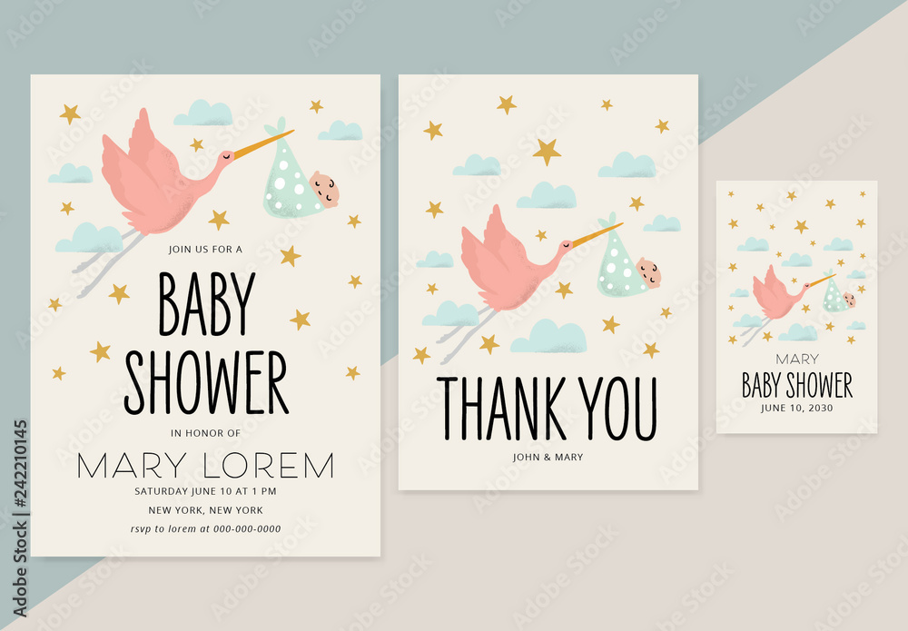 Baby Shower Invitation Layout Set Stock Template | Adobe Stock