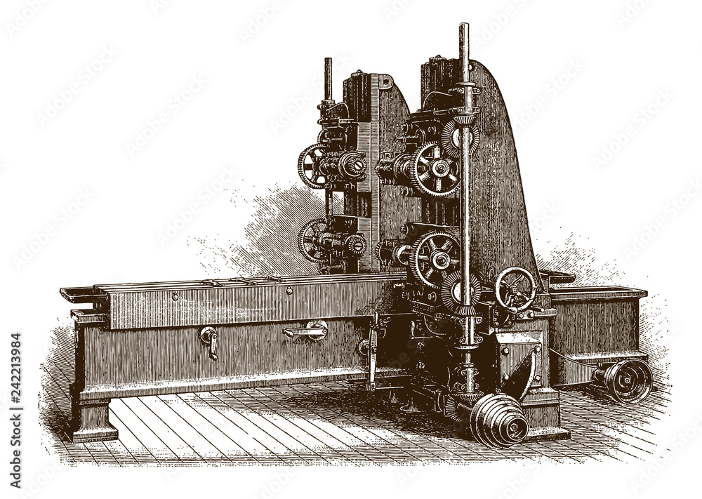 Antique four-spindle milling machine after an etching or an engraving ...
