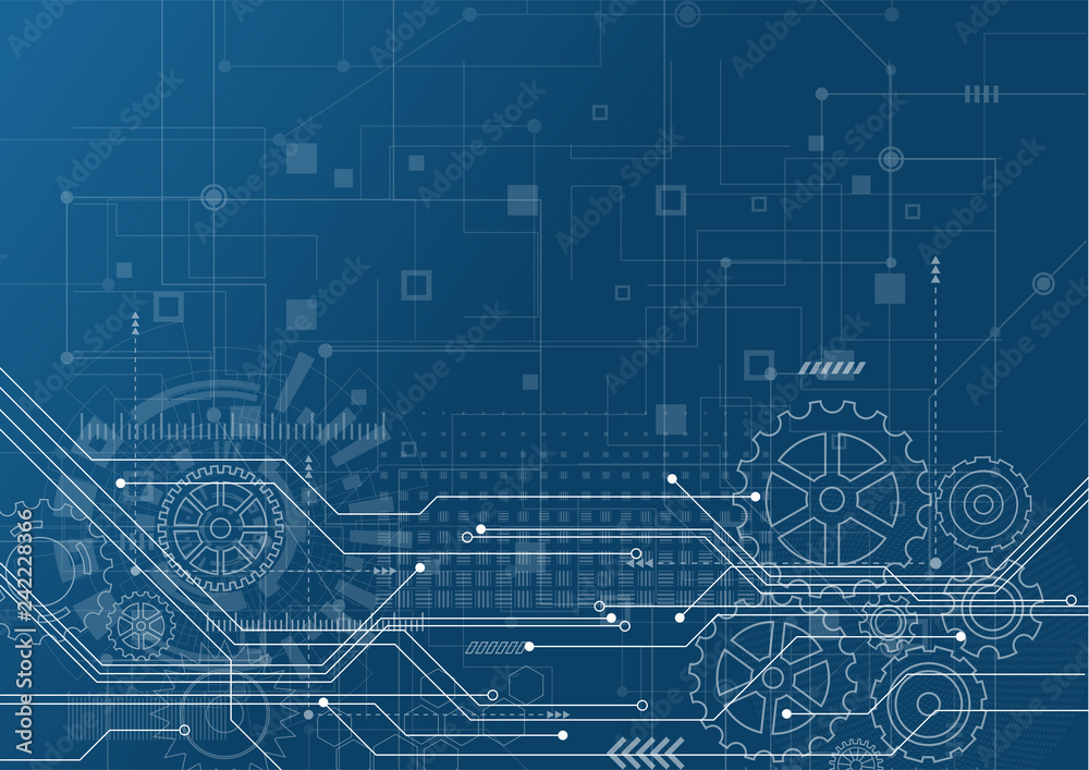 Abstract Technology Background. Blue glowing connections in space with ...