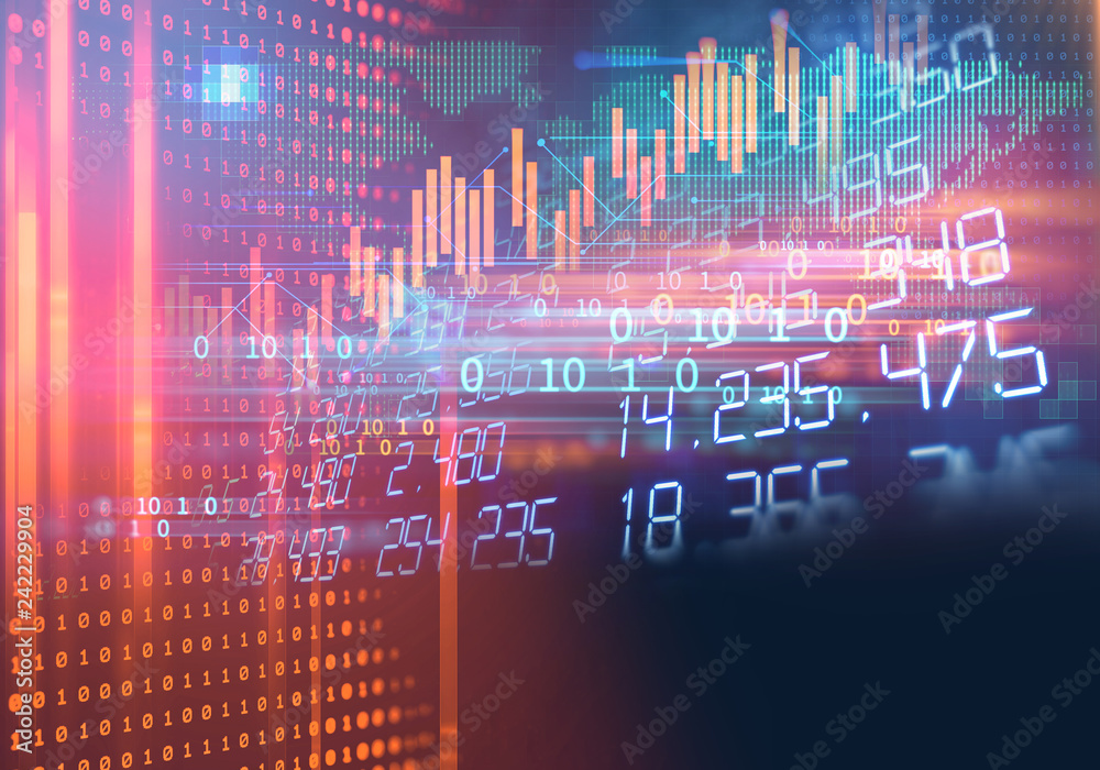 stock market investment graph with indicator and volume data. Stock ...