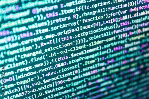 Creative Js HTML5 closeup set on background. Software data concept element. Programming code ...