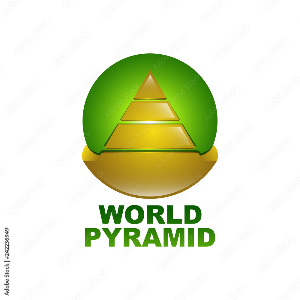 World pyramid logo concept design template in gold and circle green ...
