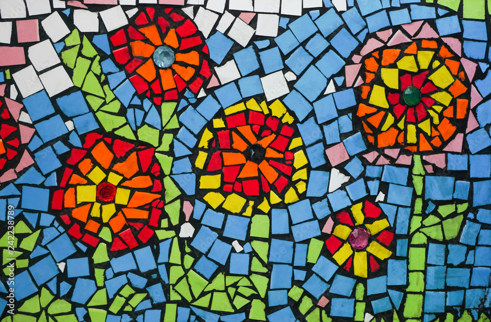 Wave mosaic flowers made from scrap tile by ancient techniques and ...