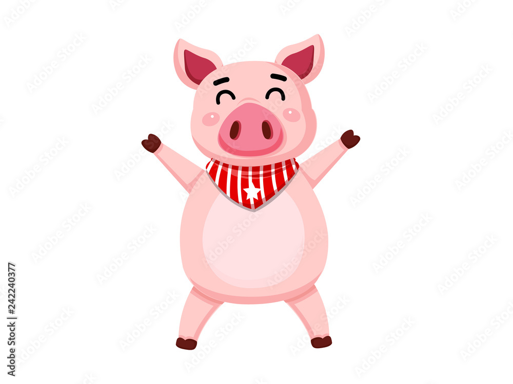 Cute cartoon fat Pig characters isolated on white background. Vector ...