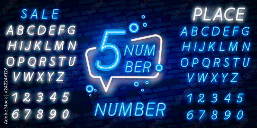 Number Five symbol neon sign vector in a cheerful multi-colored frame ...