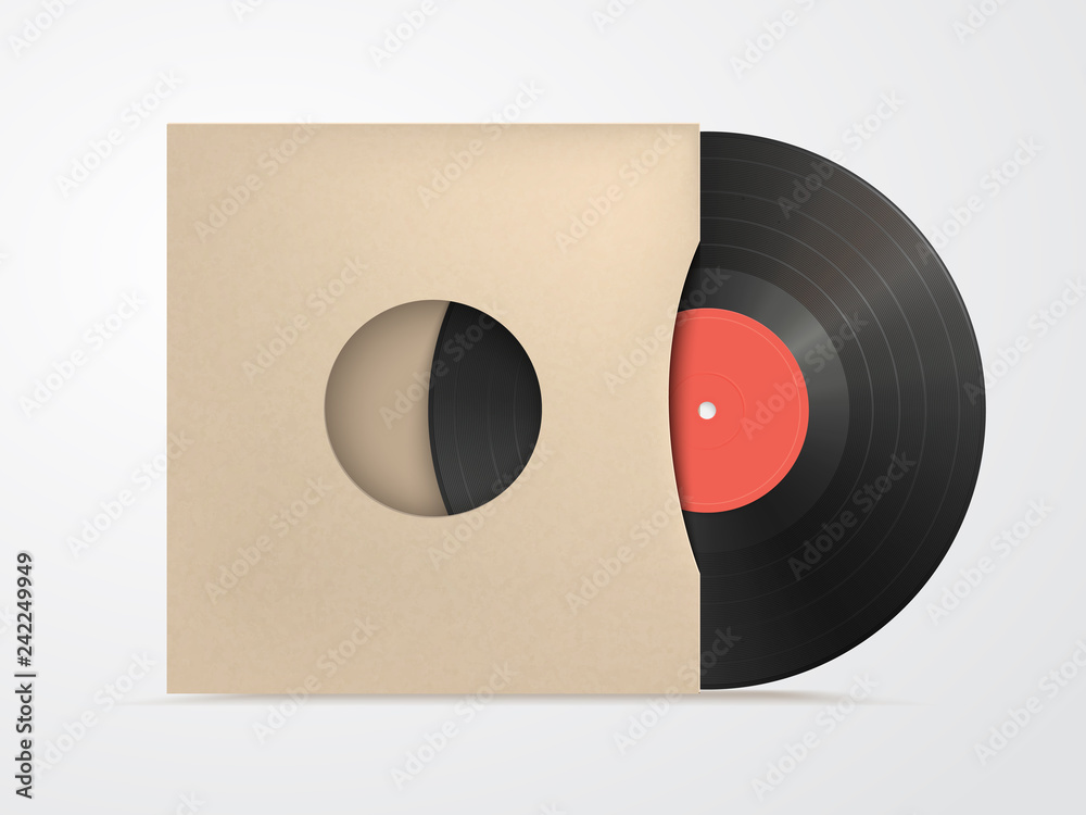 Classic design template with vinyl and Cover Mockup on white bac Stock ...