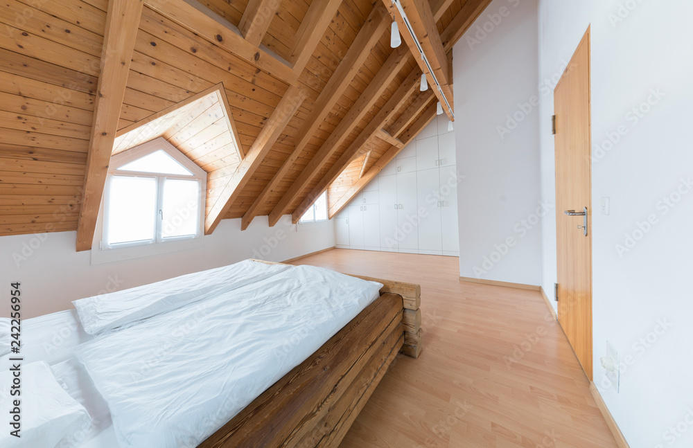 bright light modern simple master bedroom with wooden parquet floors ...
