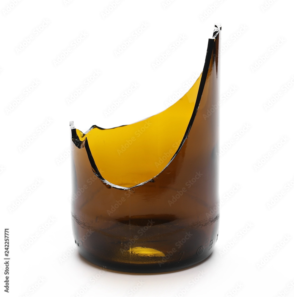 Glass shards, broken beer bottle isolated on white background, clipping ...