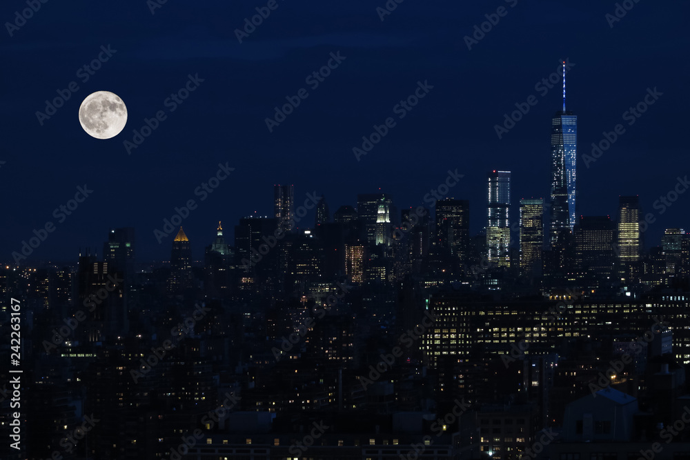 Aerial and panorama view of skyscrapers of New York City, Manhattan ...