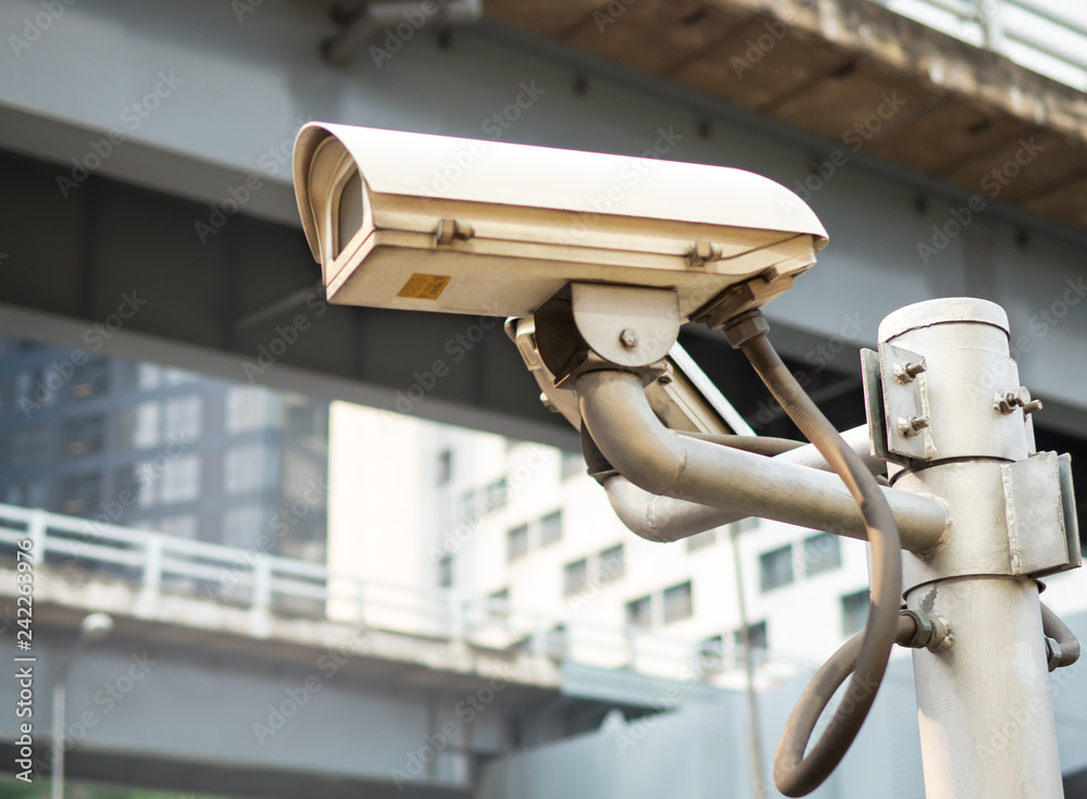 Modern CCTV camera. Close up of outdoor CCTV surveillance security ...