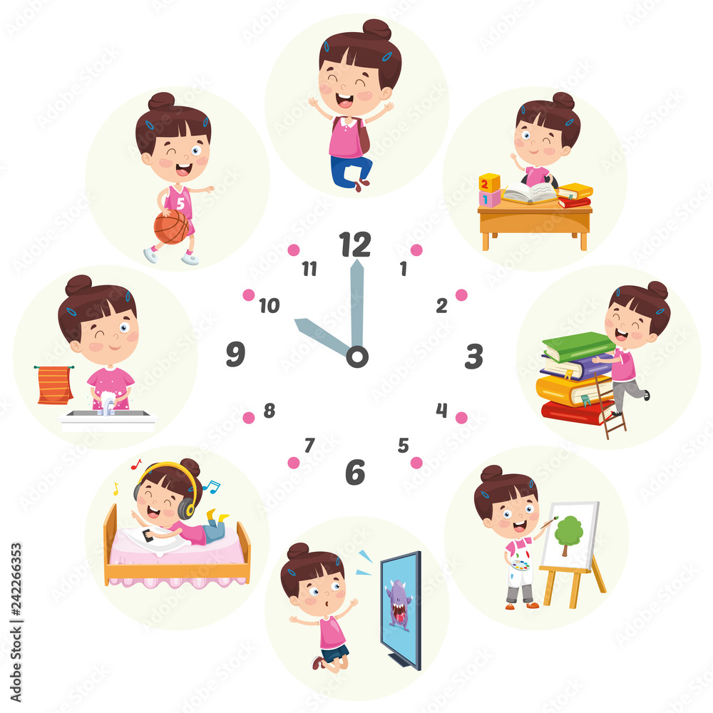 Vector Illustration Of Kids Daily Routine Activities Stock Vector ...