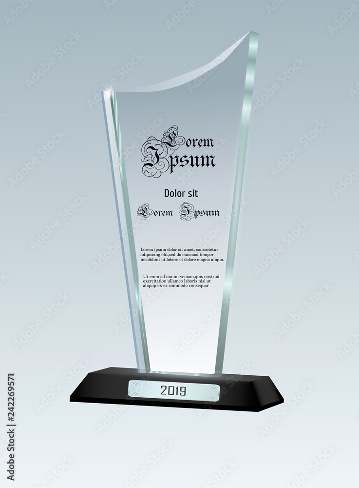 Glass Trophy Awards template. Vector prize isolated on transparent ...