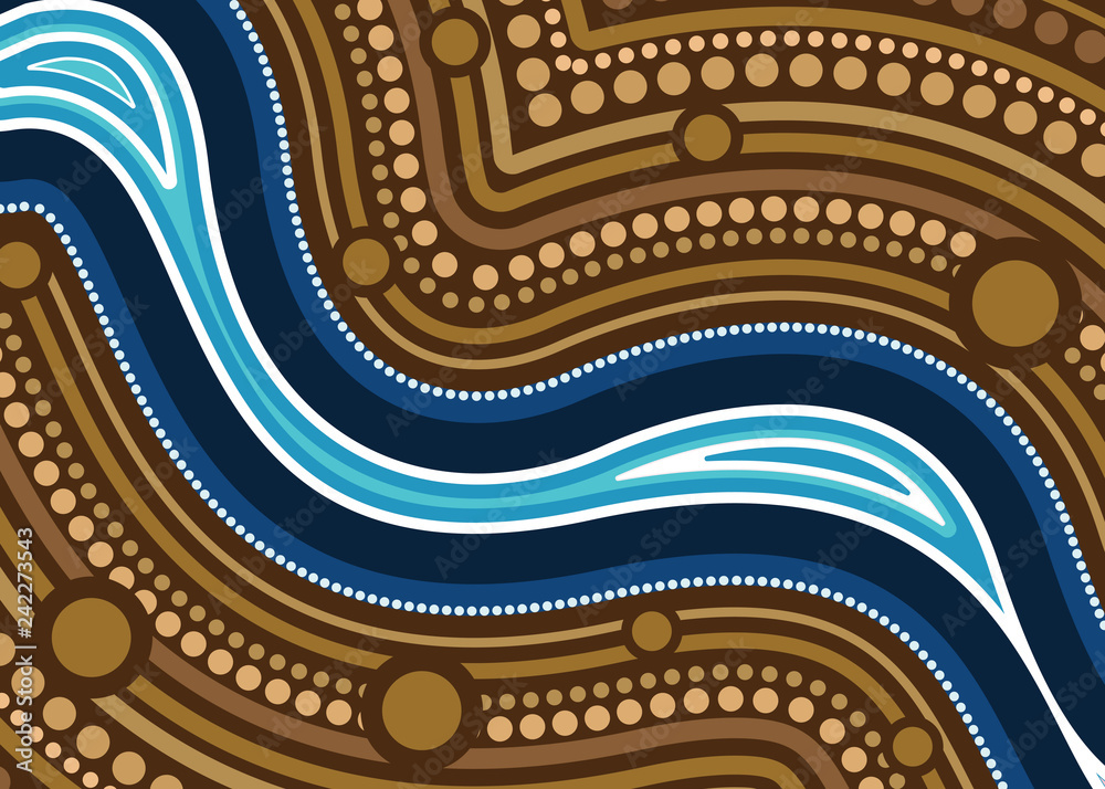 River, Aboriginal art vector painting with river, Landscape ...