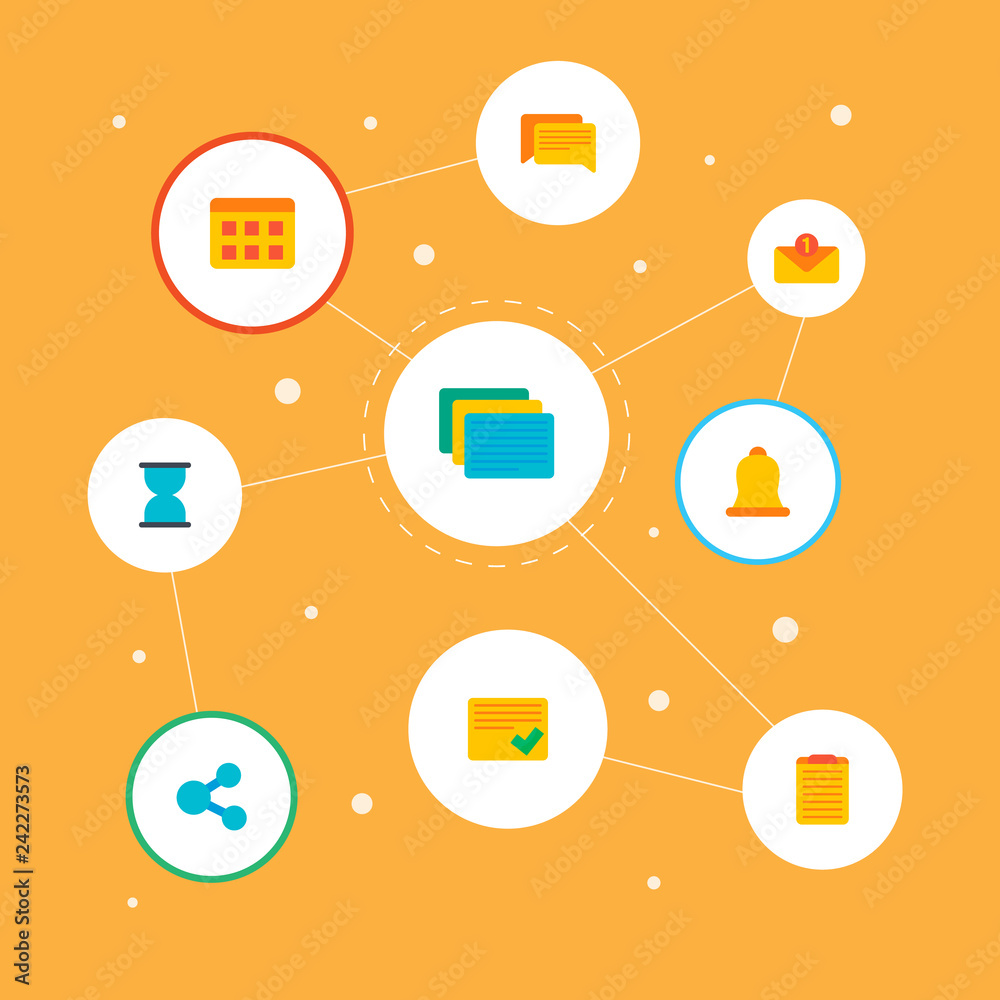 Set of task manager icons flat style symbols with completed tasks ...