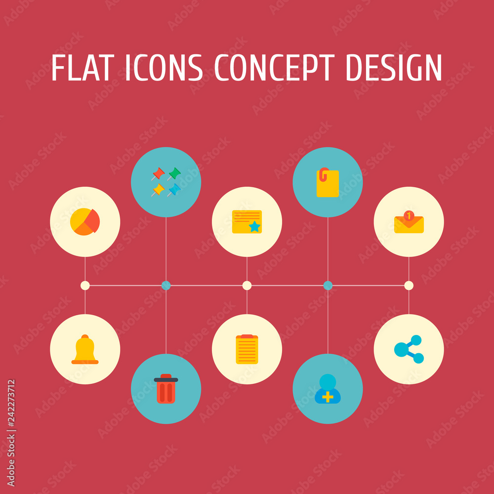 Set of task manager icons flat style symbols with delete, inbox, task ...