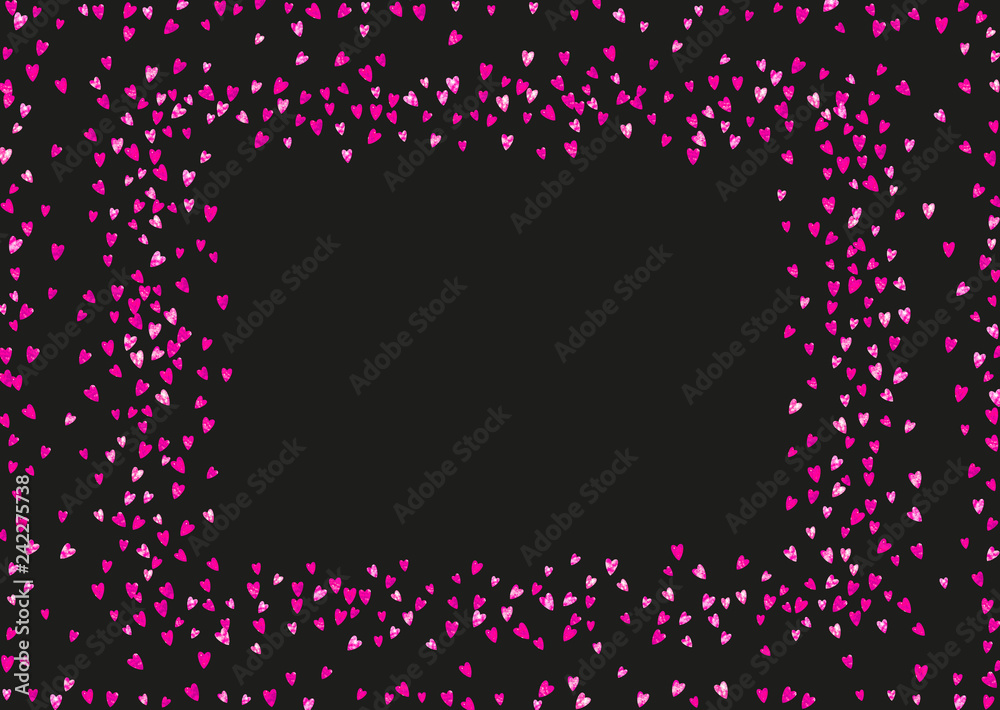 Valentine day border with pink glitter sparkles. February 14th day ...