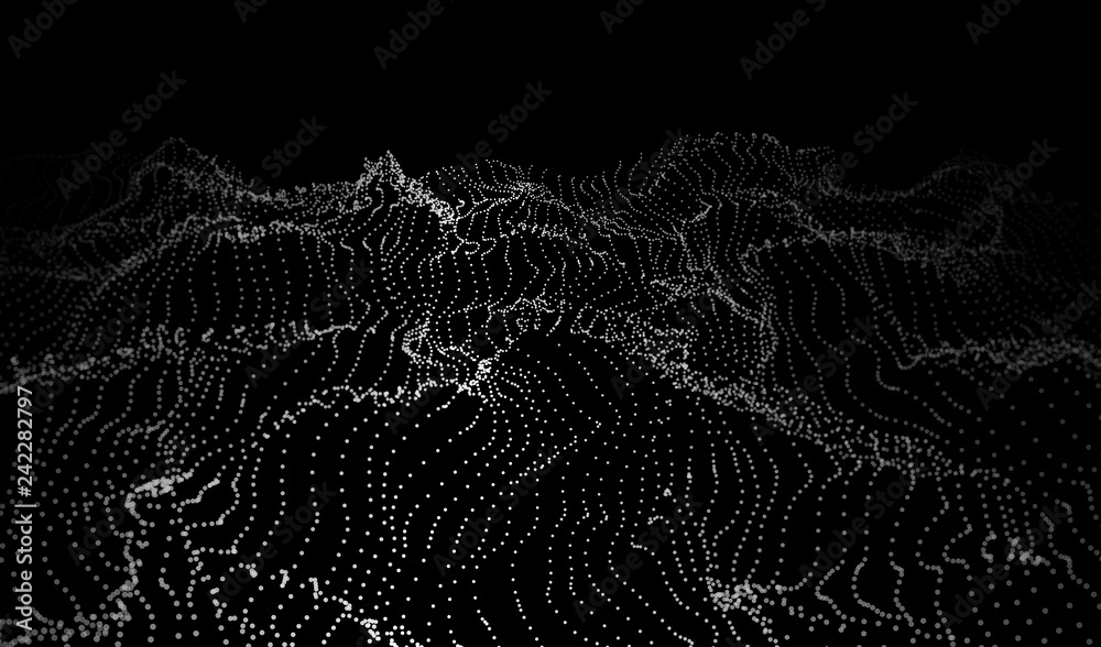 Wave 3d. Wave of particles. Futuristic point wave. Design for poster ...
