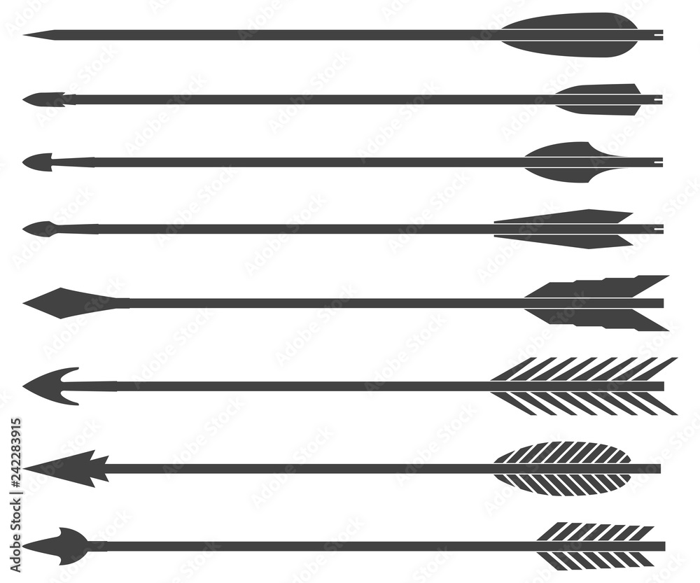 Arrows for bow. Set of vector illustrations isolated on white ...