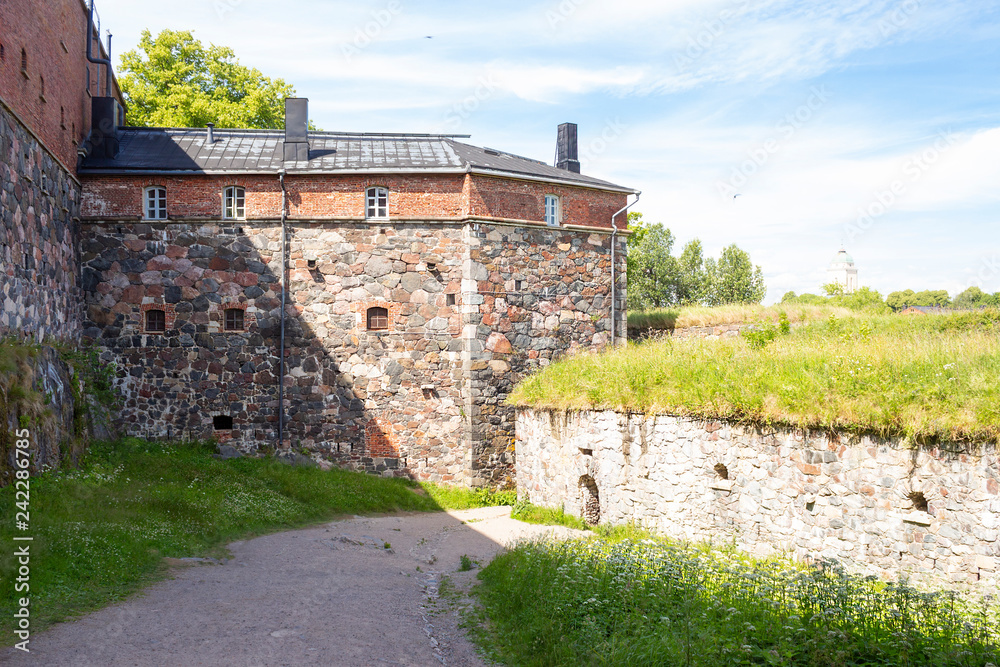 The stone granite fortifications on the island-fort Suomenlyan Sveaborg ...