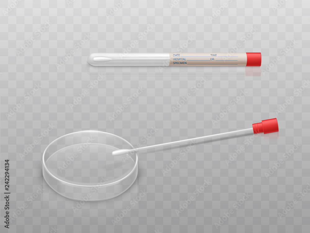 Vector medical set for sputum analysis - Petri dish and q-tip with ...