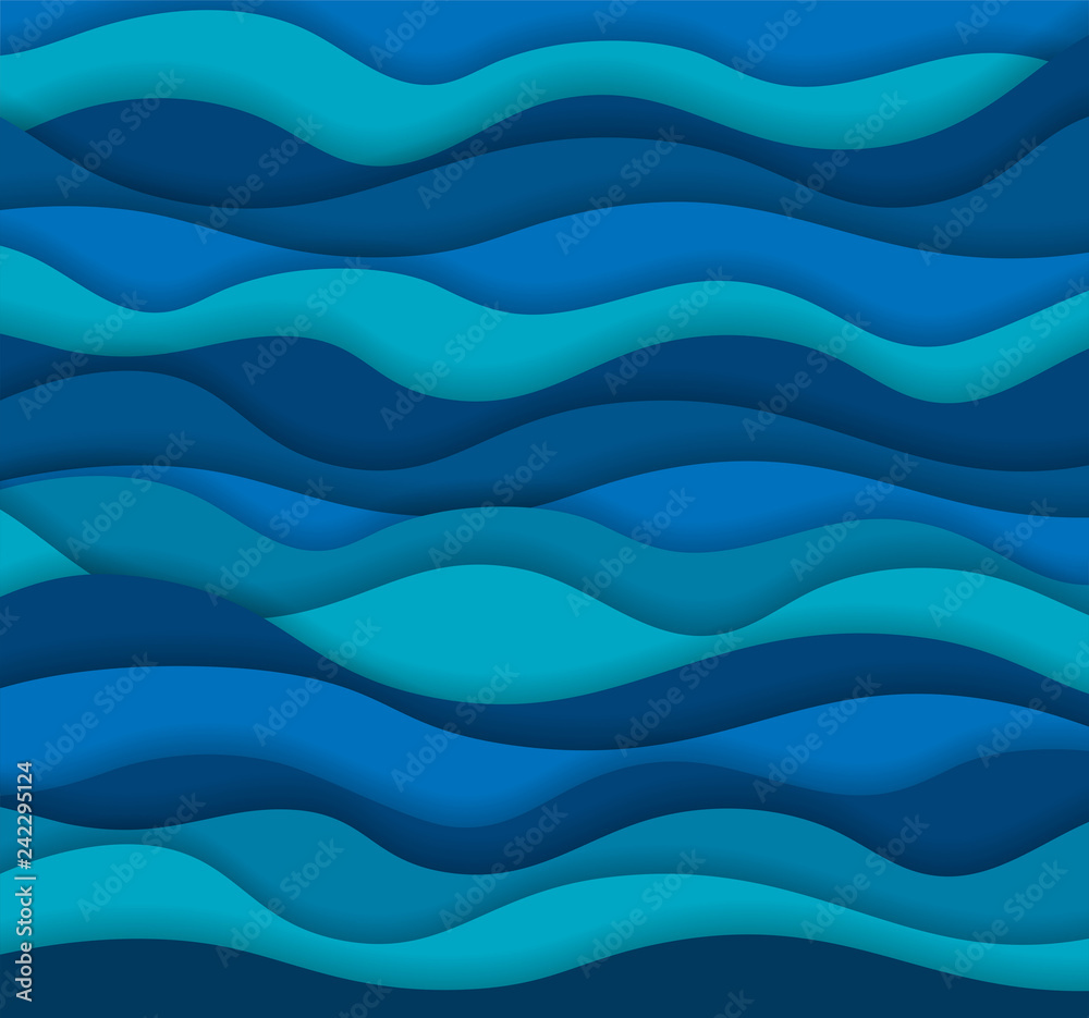 Layered paper art waves background. Sea water concept. 3D origami style ...