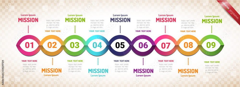 Vetor de Presentation infographic, Business concept with 9 options ...