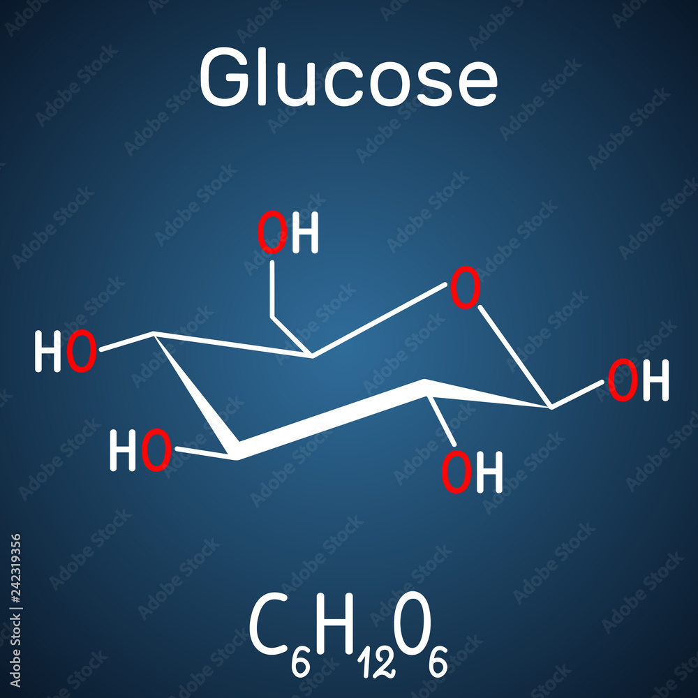 Glucose (dextrose, D-glucose) molecule. Structural chemical formula on ...