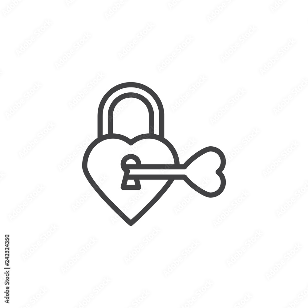 Heart Lock And Key Outline