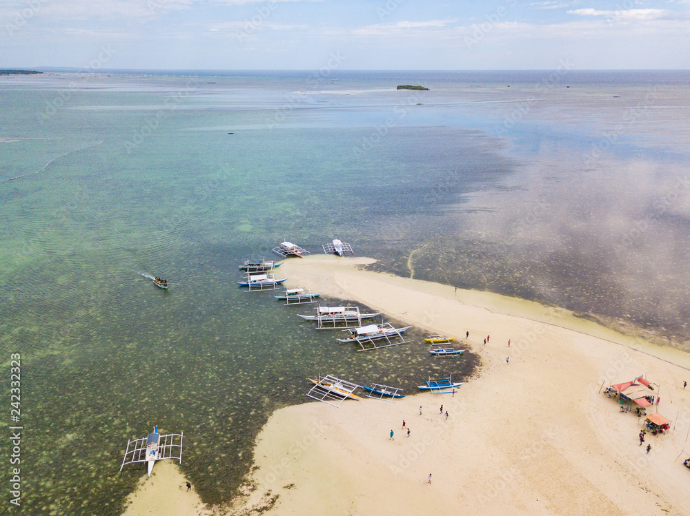 BOHOL / PHILIPPINES - OCTOBER 30, 2018: Aerial view of white sand bank ...