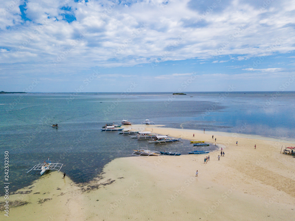 BOHOL / PHILIPPINES - OCTOBER 30, 2018: Aerial view of white sand bank ...