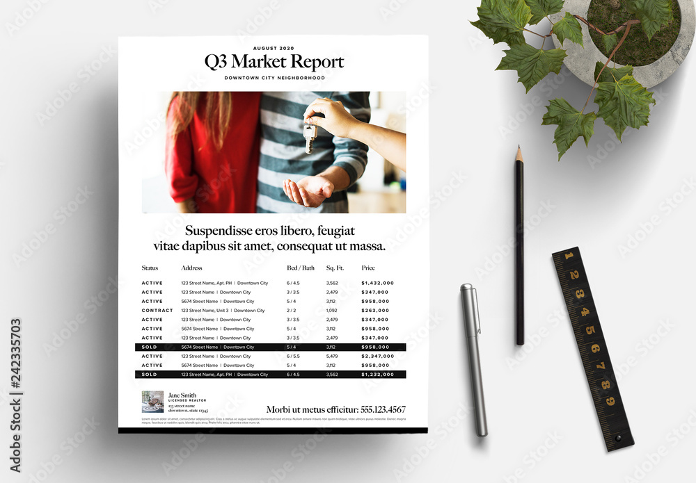 Black and White Market Update Flyer Layout Stock Template | Adobe Stock