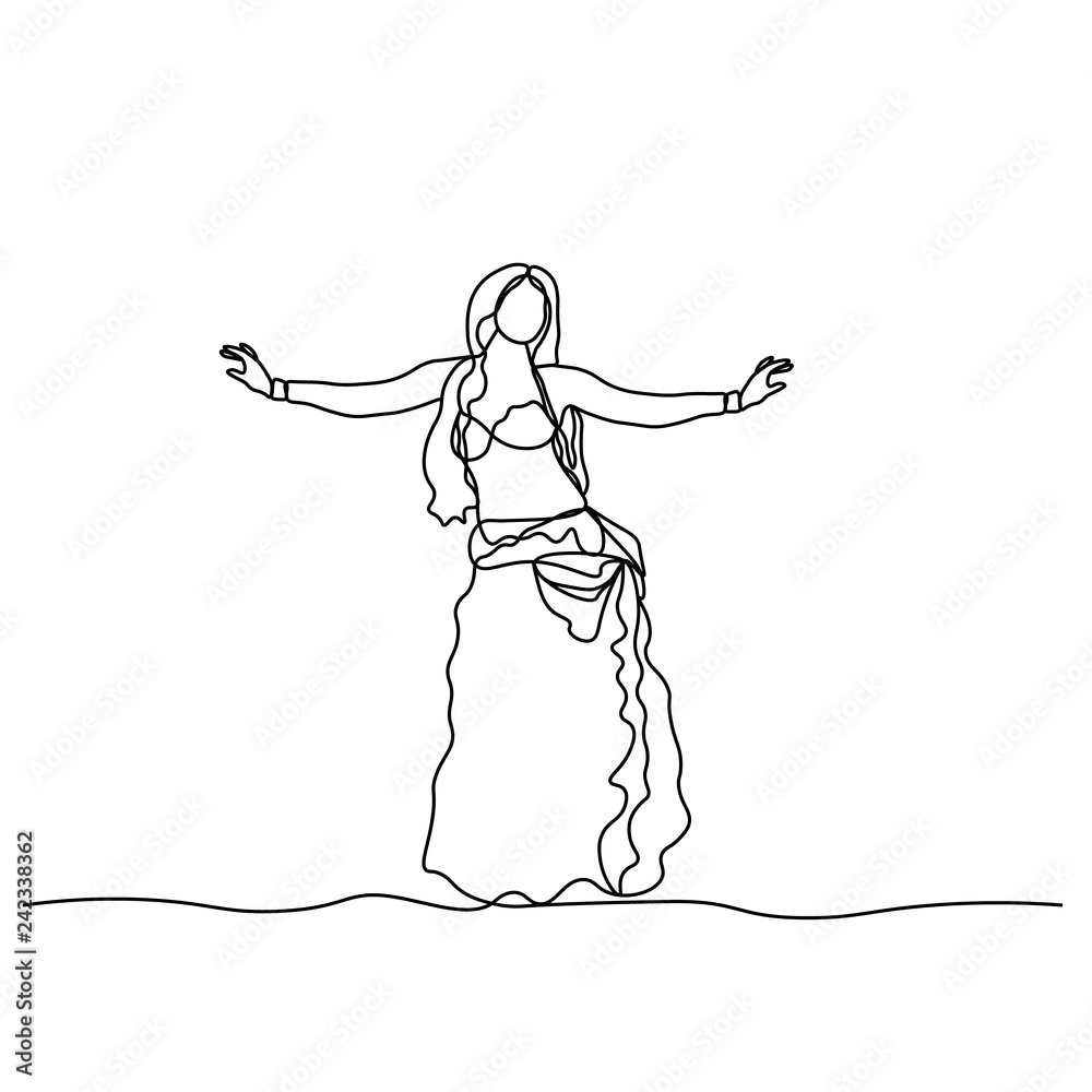 Belly dance. Turkish tane. Dancing girl depicted by a continuous line ...