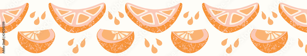 Juicy orange citrus fruit segment slice. Hand drawn seamless vector ...