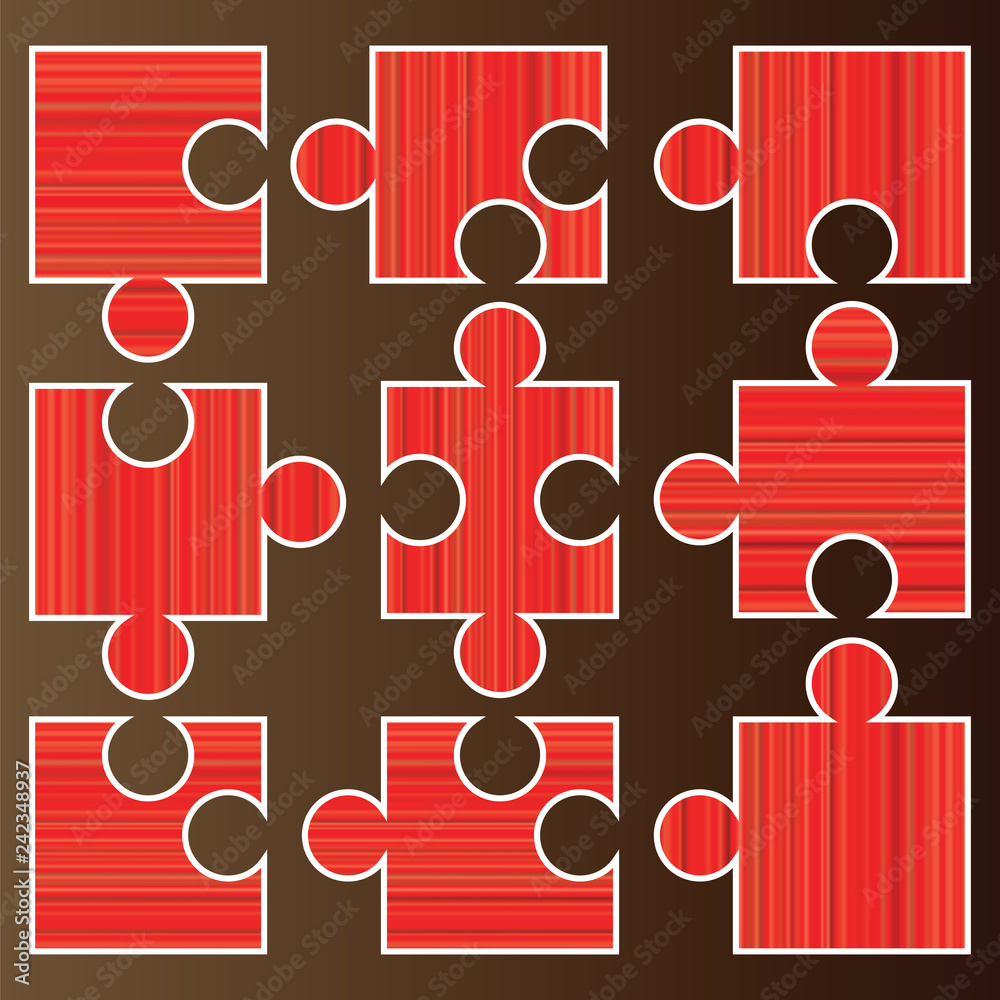 red puzzle pieces - jigsaw vector isolated on brown background Stock ...