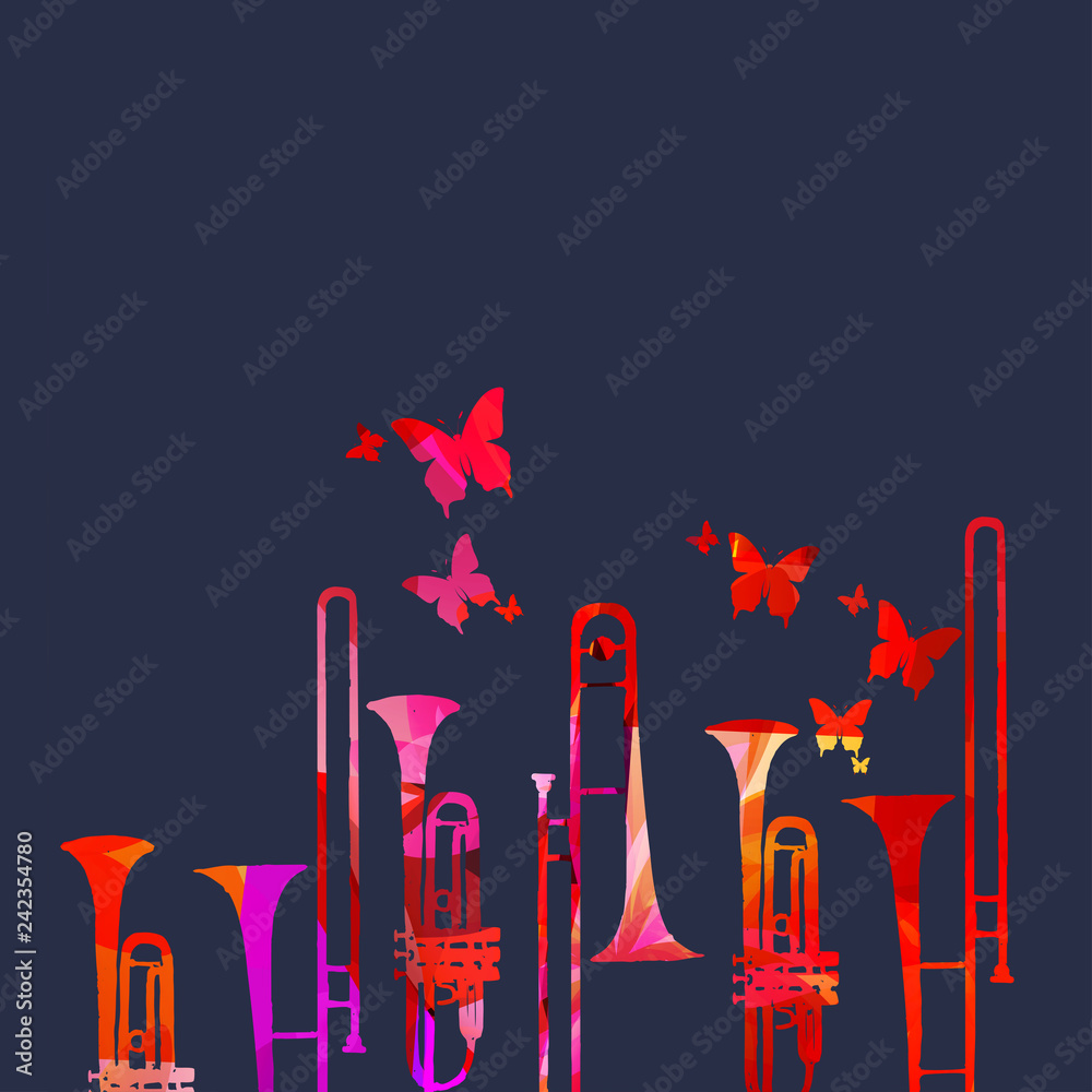 Music festival poster with trumpet and trombone vector illustration ...