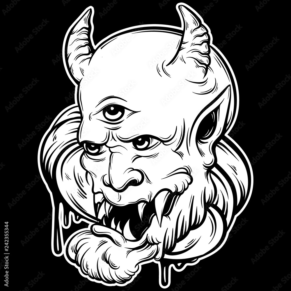 Vector hand drawn illustration of devil. Tattoo hand sketched artwork ...