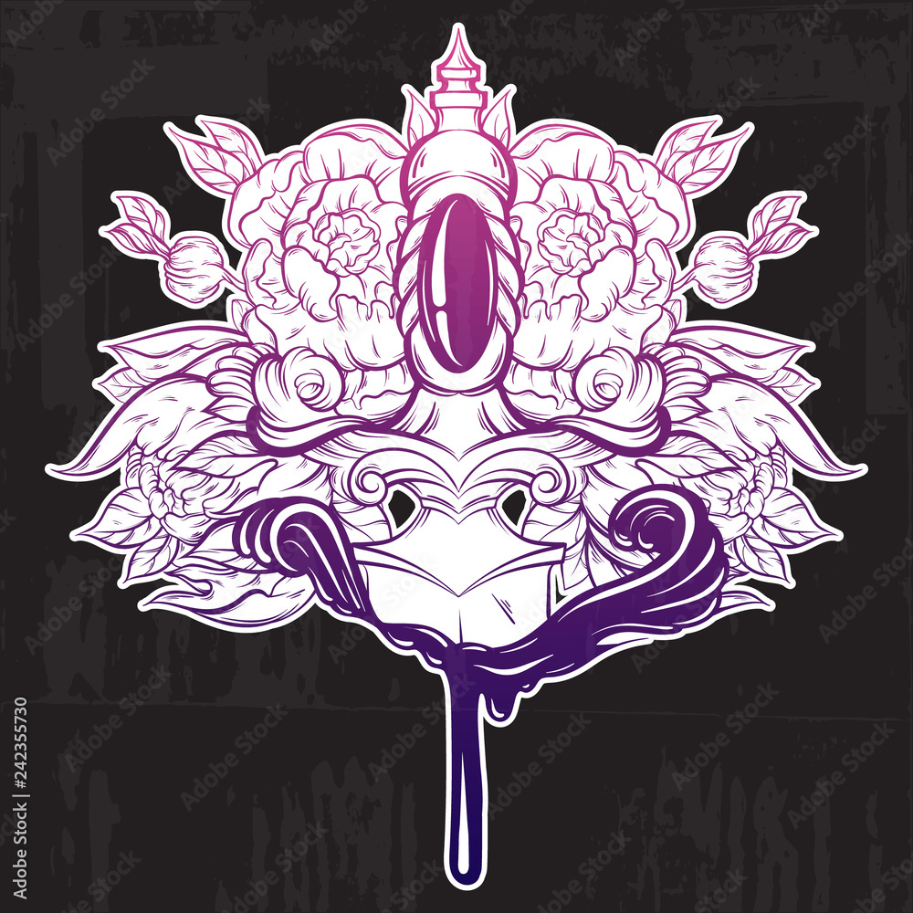 Vector hand drawn illustration of dagger in bleeding wound. Tattoo ...