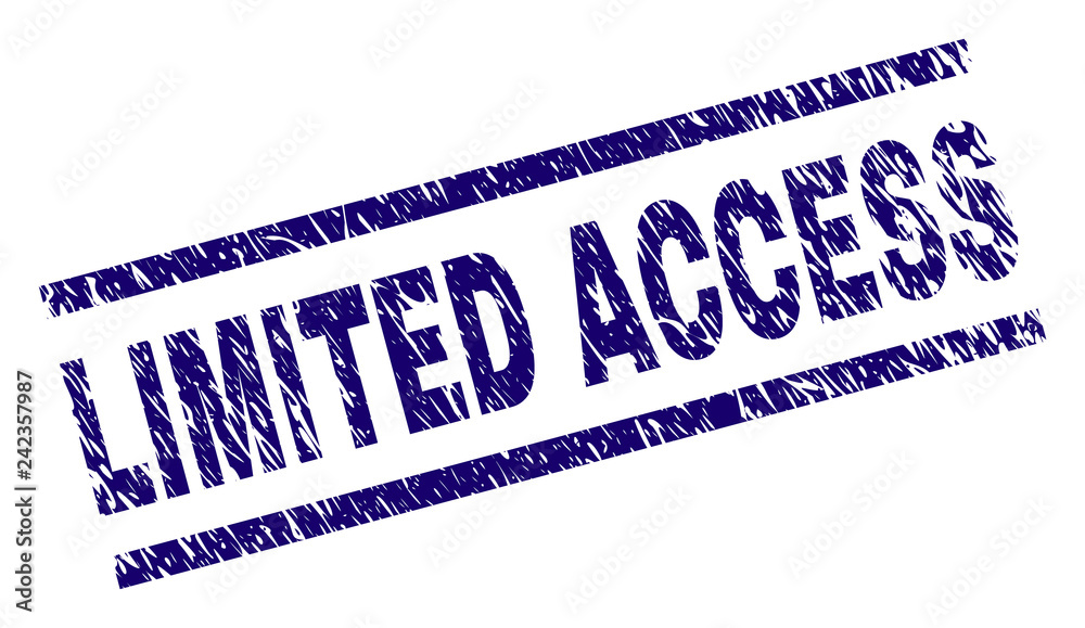 LIMITED ACCESS seal print with distress style. Blue vector rubber print ...